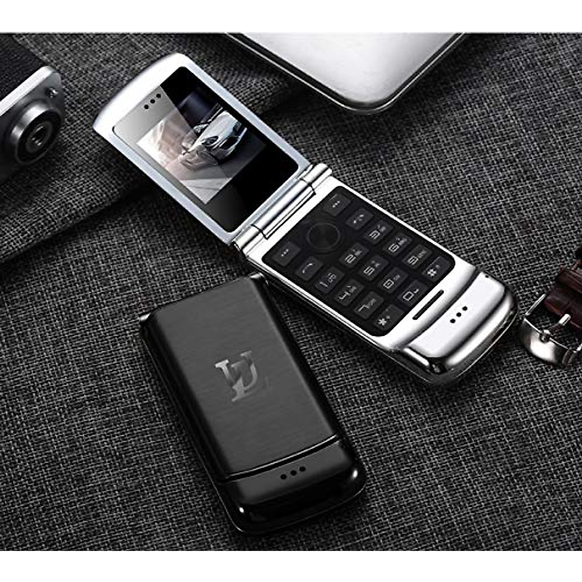 Ulcool V9 Smallest Flip Metal Body Dual Sim Card Luxury Mobile Cell Phone (Black)