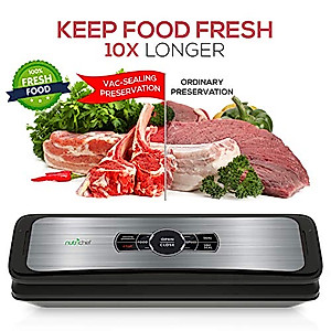 Nutrichef PKVS45STS Upgraded Sealer Vacuum Air Sealing System for Food Preservation w/Starter Kit | Compact Design, Lab Tested | Dry & Moist Mode, Automatic/Silver