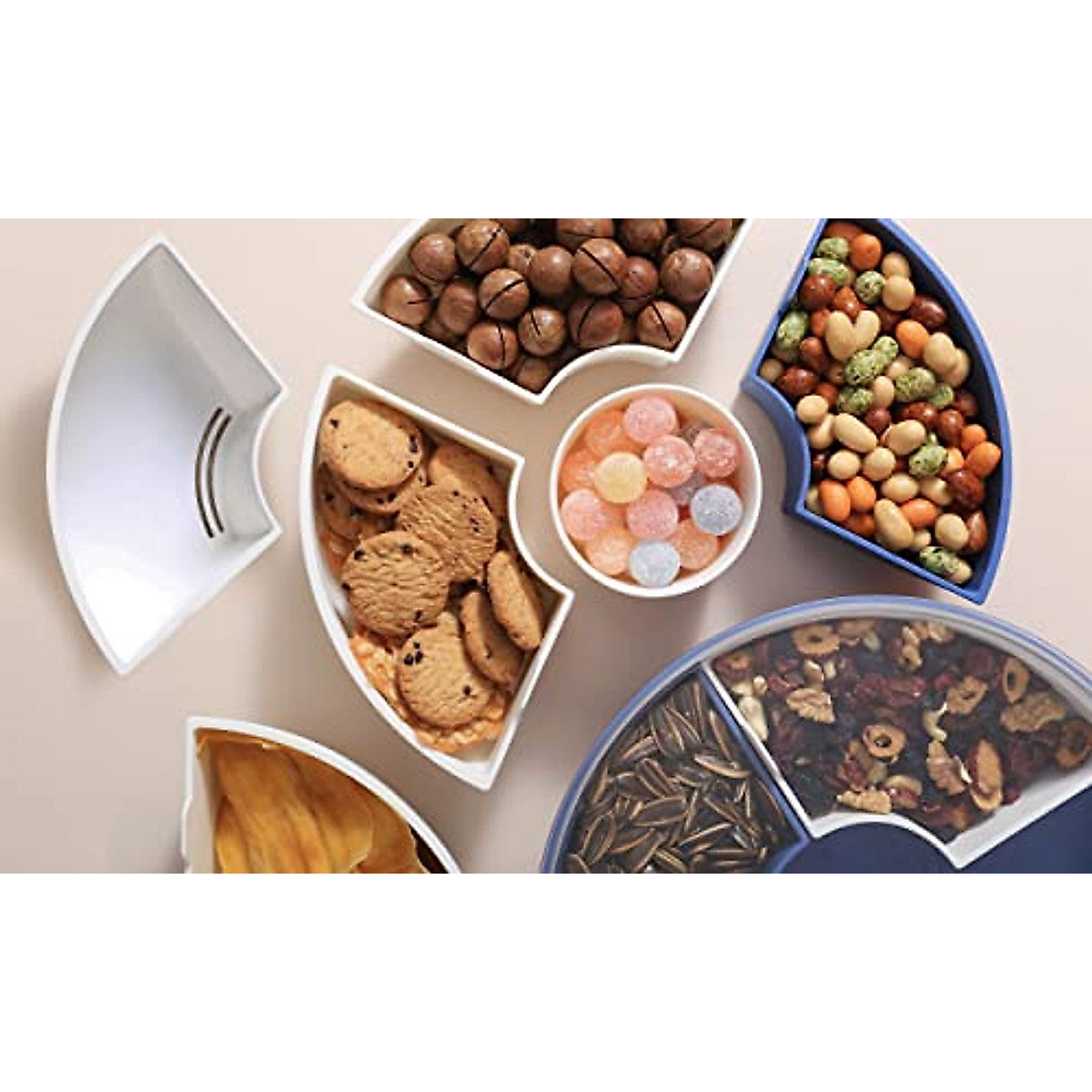 XKXKKE Divided Serving Dishes with Lid,Serving Bowls,Multifunctional Party Snack Tray for Fruits,Nuts,Candies,Crackers,Veggies Blue