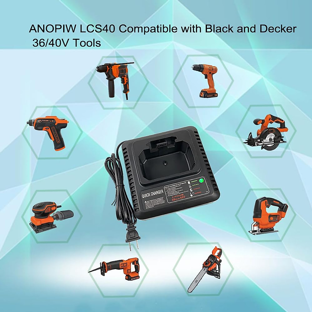 Replace Black and Decker 40V Charger LCS36 LCS40 Compatible with Black+Decker 36V/40V Lithium Battery LBXR36 LBXR2036 LBX36 LBX1540 LBX2040 LBX2540 LST540 LCS1240 LST136W