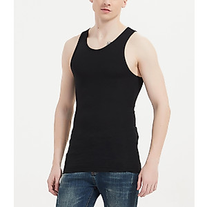 Comfneat Men's 6-Pack A-Shirts Tight Fit Tank Tops Cotton Spandex Undershirts (Black 6-Pack, S)