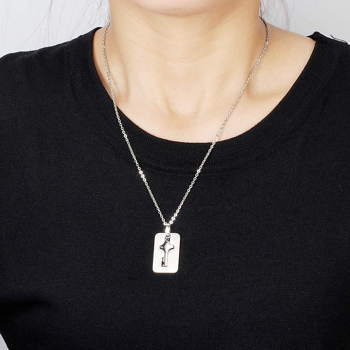 MYNENEY His Hers Love Heart Key Lock Bangle Bracelet Tag Pendat Necklace Set in a Gift Box (Silver 6.5In)