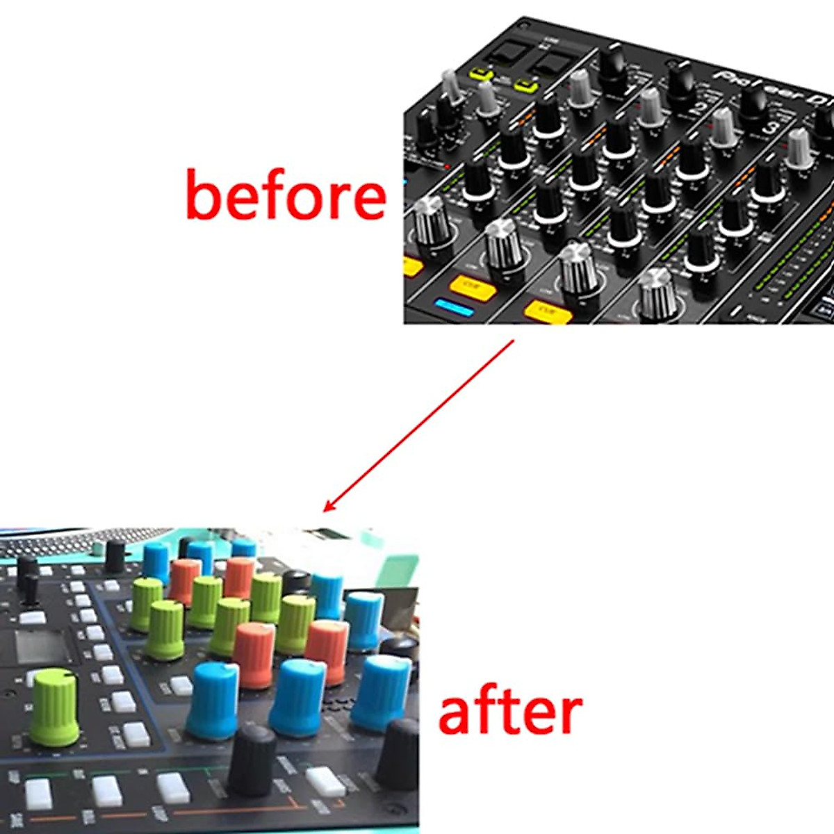WXYINSPAS 5pcs Universal EQ Rotary Knob Replacement Equalizer Potentiometer Fader Knobs Push Rod Cap for DJ Controller Mixer Console Pioneer DJM、DDJ、XDJ, Denon Numark AKAI RANE VESTAX (Grey Hats)