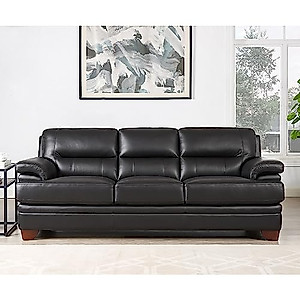 Hydeline Luxor Top Grain Leather Sofa Couch, 88", Black, Memory Foam and Springs Seating, Memory Foam and Springs Seating