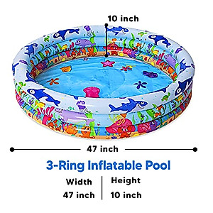 JOYIN 2 Pack 47" Baby Pool, Float Kiddie Pool, Inflatable Baby Swimming Pool with 3 Rings, Seasonal Merriment for Children, Indoor and Outdoor Water Game Play Center for Toddlers