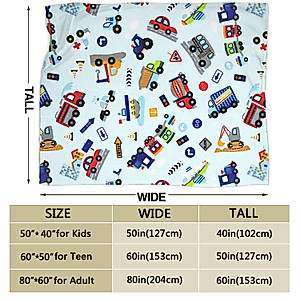 Cartoon Truck Flannel Fleece Blanket, Soft Microfiber Cozy Lightweight Sofa Travel Blanket for Baby, Kids, Youth (50"x40" for Kids)