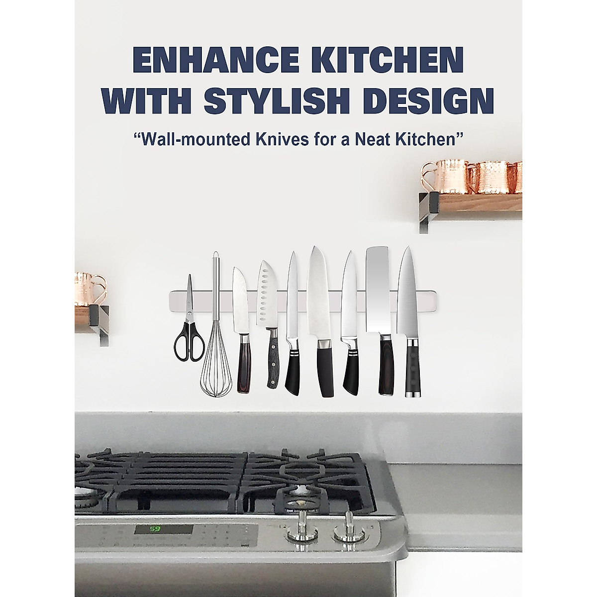 Bronypro 16 Inch Magnetic Knife Holder for Wall, Stainless Steel Knife Magnetic Strip for Refrigerator Mounted Bar, Magnetic Knife Rack for Kitchen Utensil Holder & Tool Holder