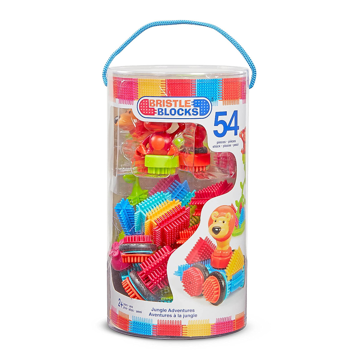 Battat- Bristle Blocks- STEM Interlocking Building Blocks- 54 pc Playset- Reusable Storage Bucket- Developmental Toys for Toddlers & Kids- Jungle Advetures- 2 Years +