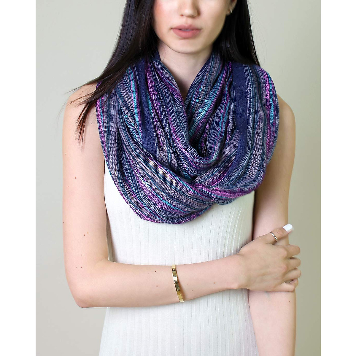 Anika Dali Women's Shimmer Sparkle Infinity Scarf- Festival Boho Bliss Fashion Scarf (Blue Turquoise)