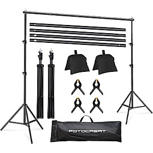 FOTOCREAT Backdrop Stand Kit 6.5x10ft Adjustable Photography Photo Studio Background Support System with Carry Bag and,4 Backdrop Clip for Photoshoot,Parties,Wedding,Birthday,Baby Photo Shoot