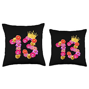 13 Year Old Gifts For Girls 13th Birthday Gifts 13 Year Old Girls Flower Crown Its My 13th Birthday Throw Pillow, 16x16, Multicolor