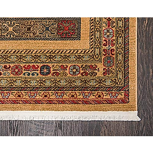 Unique Loom Fars Collection Modern Classic Tribal Inspired Design with Border Area Rug, Rectangular 9' 0" x 12' 0", Tan/Light Blue