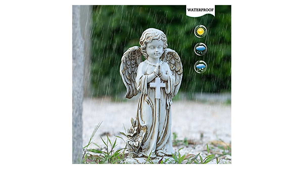 Garden Angel Statue with Solar Light - Resin Memorial Decor