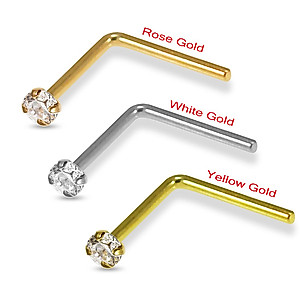 PiercingPoint 1.5mm Round Cz Stone 14K Yellow Gold 20 Gauge L Shape Nose Stud- Tiny Nose Ring- L Shaped Nose Ring- 14K Gold Nose Stud- Dainty Nose Stud- Thin Nose Ring