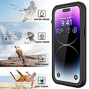 Protebox for iPhone 14 Pro Max Waterproof Case, Built-in 9H Tempered Glass Screen [12 FT Military Drop-Proof] [Full Body Shockproof Dustproof] Protective Phone Case 6.7" (Black/Clear)