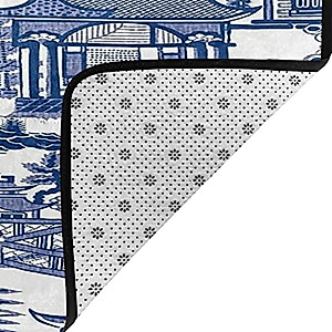 Blue Ancient China Chinoiserie Large Area Rug Runner Floor Mat Carpet for Entrance Way Doorway Living Room Bedroom Kitchen Office 36"x24"