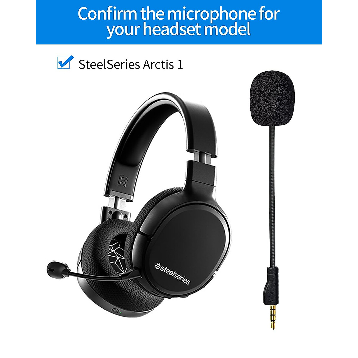 JHK Replacement Game Mic for Steelseries Arctis 1 Headphone | Detachable Microphone Boom for Arctis 1 Computer PC Gaming Headsets 3.5mm Jack Noise Cancelling (Black)