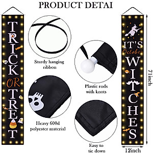 Tatuo 3 Pcs Lighted Halloween Reversible Banner Happy Fall Harvest and Halloween Trick or Treat Witches Banner Thanksgiving Day Halloween Party Porch Sign Hanging Sign for Fall Decorations Outdoor