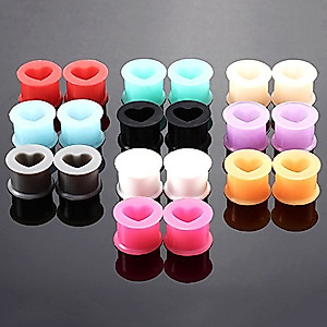 IPINK-20Pcs Heart Soft Flexible Silicone Ear Plugs Double Flared Expander Flesh Tunnels (10 Pairs of 00G(10mm))