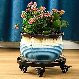 3 Pack Plant Caddy with Wheels Heavy Duty 11.8 Inch Metal Plant Stand with Wheels Plant Dolly Rolling Plant Stand Plant Roller with Casters for Indoor and Outdoor with 3 Pack Plant Saucers, Black
