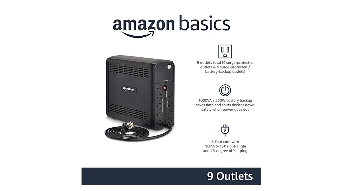 Amazon Basics UPS 1000VA Power Backup with 9 Outlets