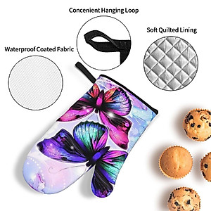 4-Piece Oven Glove and Pot Holder,Purple Butterfly (2),Heat-Resistant Oven Glove and Pot Holder,Can Be Used for Cooking and Grilling