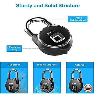 Fingerprint Padlock, Smart Keyless Bluetooth Lock APP/Fingerprint Unlock Anti-Theft Door Luggage Case Lock for Android iOS System Suitable for Gym, Backpack, School, Fence and Storage