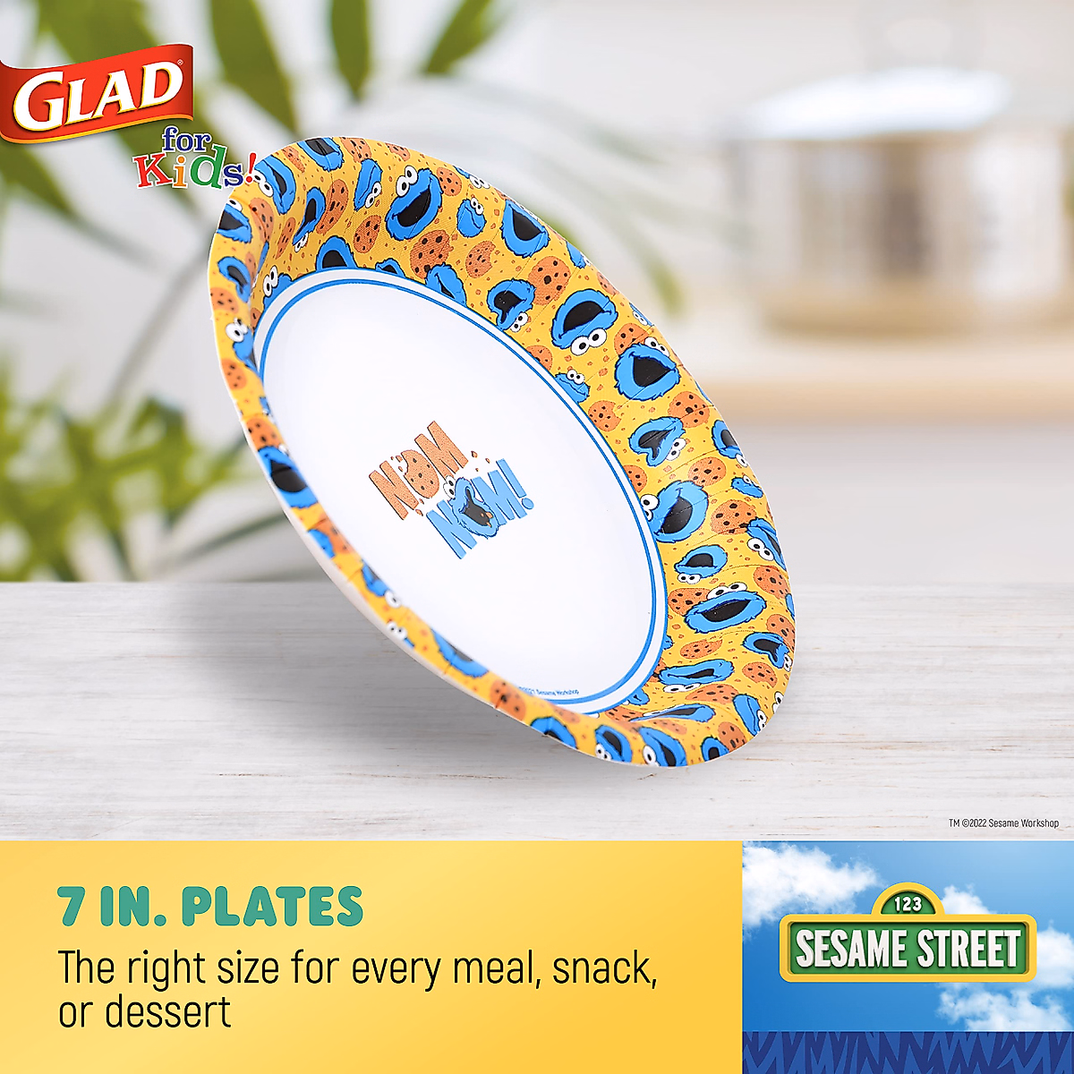 Glad for Kids Sesame Street Days Paper Cups, 9 oz Paper Cups 20 Ct & for Kids Cookie Monster Paper Plates | Cookie Monster Plates, Kids Plates | Cookie Monster Paper Plates, 7” Paper Plates 20 Ct