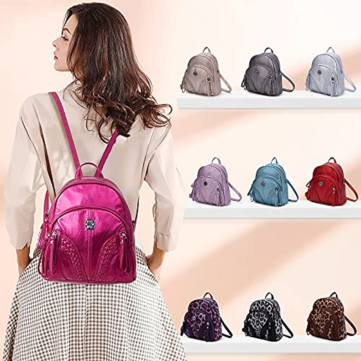 AngelKiss Mini Backpack Purses for Women Girls Anti-theft Soft leather Casual Shoulder Bag Fashion Ladies Satchel Bags ROSE