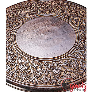 Coffee Table Wooden With Single Pillar, Wooden End Table, Small Table, Night Stand, Desk Side Table, Bedside Table, Entry Table, Living Room Side Table for Magazines, Books & Plants-18x22 Inch Burnt