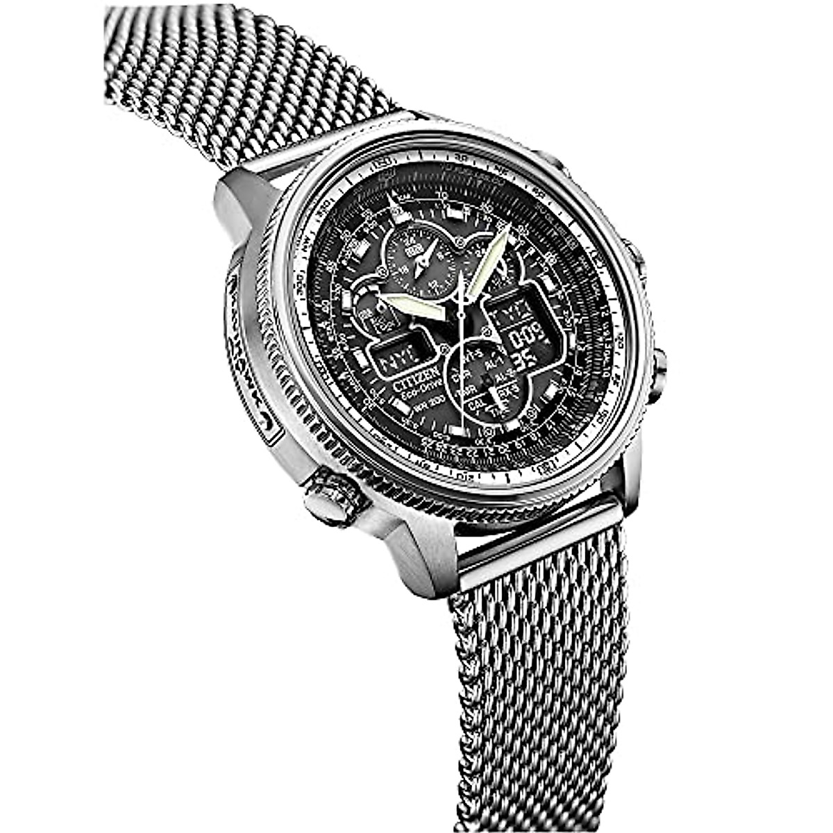 Citizen Men's Promaster Navihawk A-T Eco-Drive Pilot Watch, Atomic Timekeeping, Chronograph, Power Reserve Indicator, Luminous Hands and Markers, Anti-Reflective Crystal, Stainless (Model: JY8030-83E)