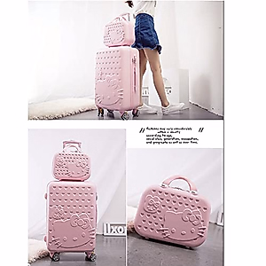 MUNROU Hello Girls Kitty Rolling Luggage Cute Pink Hardshell Carry On Suitcase with Wheels