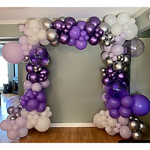 HKYOOD 128Pcs Purple Balloons Garland Arch Kit - 18 12 10 5 inch Pastel Purple Metallic Purple Metallic Silver Latex Balloon for Birthday Baby Shower Bridal Shower Wedding Princess Party Decorations