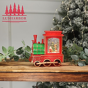 LUSHABOR Christmas Snow Globe Lantern, Lighted Train LED Water Glitter Battery Operated Santa Claus Water Lantern Snow Globe, Christmas Home Decoration Gift