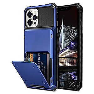 Vofolen Case for iPhone 13 Pro Max Case Wallet 4-Card Holder ID Slot Flip Door Hidden Pocket Anti-Scratch Dual Layer Hybrid TPU Bumper Protective Hard Shell Back Cover for iPhone 13 Pro Max Navy