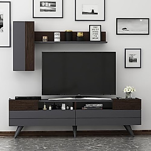 HOMIDEA Moon TV Stand -TV Lowboard – Wall Unit Set – TV Board – Cabinet with Two Doors and Wall Shelf in Modern Design (Anthracite/Walnut)