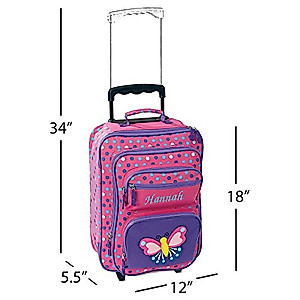 Lillian Vernon Personalized Rolling Luggage for Kids 3-D Butterfly Design, 5" x 12" x 20"H