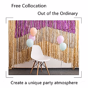 MORANTI 2 Pack 3 ft x 8 ft Metallic Tinsel Foil Fringe Curtains Party Backdrop for Birthday Party Photo Backdrop Decorations (Hot Pink, Black)