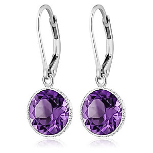 Gem Stone King 925 Sterling Silver Purple Amethyst Leverback Dangle Earrings For Women (8.00 Cttw, Gemstone Birthstone, Round 10MM)