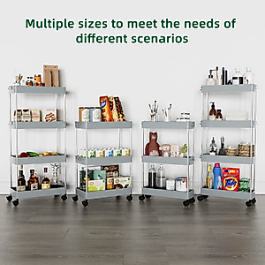 OTK Slim Storage Cart 4 Tier Mobile Shelving Unit Organizer, Utility Rolling Shelf Cart with Wheels for Bathroom Kitchen Bedroom Office Laundry Narrow Places，Grey