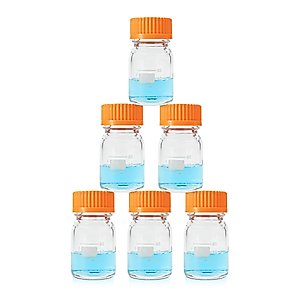 PEKYBIO Glass Media Bottle 100ml Round Storage Bottles 3.3 Borosilicate Glass Regent Bottles with PP GL45 Screw Cap (Pack of 6)