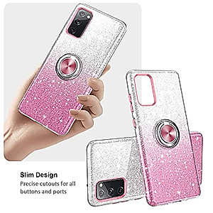 NCLcase Samsung Galaxy S20 FE 5G Case, Bling Sparkly Glitter Cute Phone Case for Women Girls with Kickstand,Slim Fit Drop Protection Shockproof Cover for Samsung Galaxy S20 FE 6.5 Inch - Pink