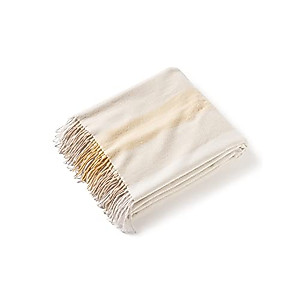 State Cashmere Multicolored Throw Blanket with Decorative Fringe - Ultra Soft Striped Accent Blanket for Couch, Sofa & Bed Made with 100% Inner Mongolian Cashmere - (Eggshell/Tan/Marigold, 70"x50")