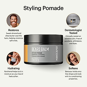 MANSCAPED® Beard Balm, Styling Pomade with Shea Butter, Coconut Oil & Beeswax - Moisturizes, Softens, Strengthens & Shines Beards, Mustaches & Facial Hair, for Sensitive Skin, (2 oz) 2-Pack