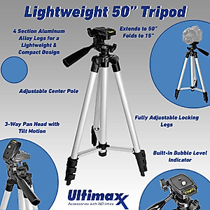 Ultimaxx 420-800mm (w/Converter 840-1600mm) f/8.3-16 Manual Telephoto Zoom T-Mount Lens Kit for Canon EOS Rebel T3, T3i, T4i, T5, T5i, T6, T7 T6i, T6s, T7i, T8i, SL1, SL2, EOS 60D, 70D, 77D, 80D, 90D