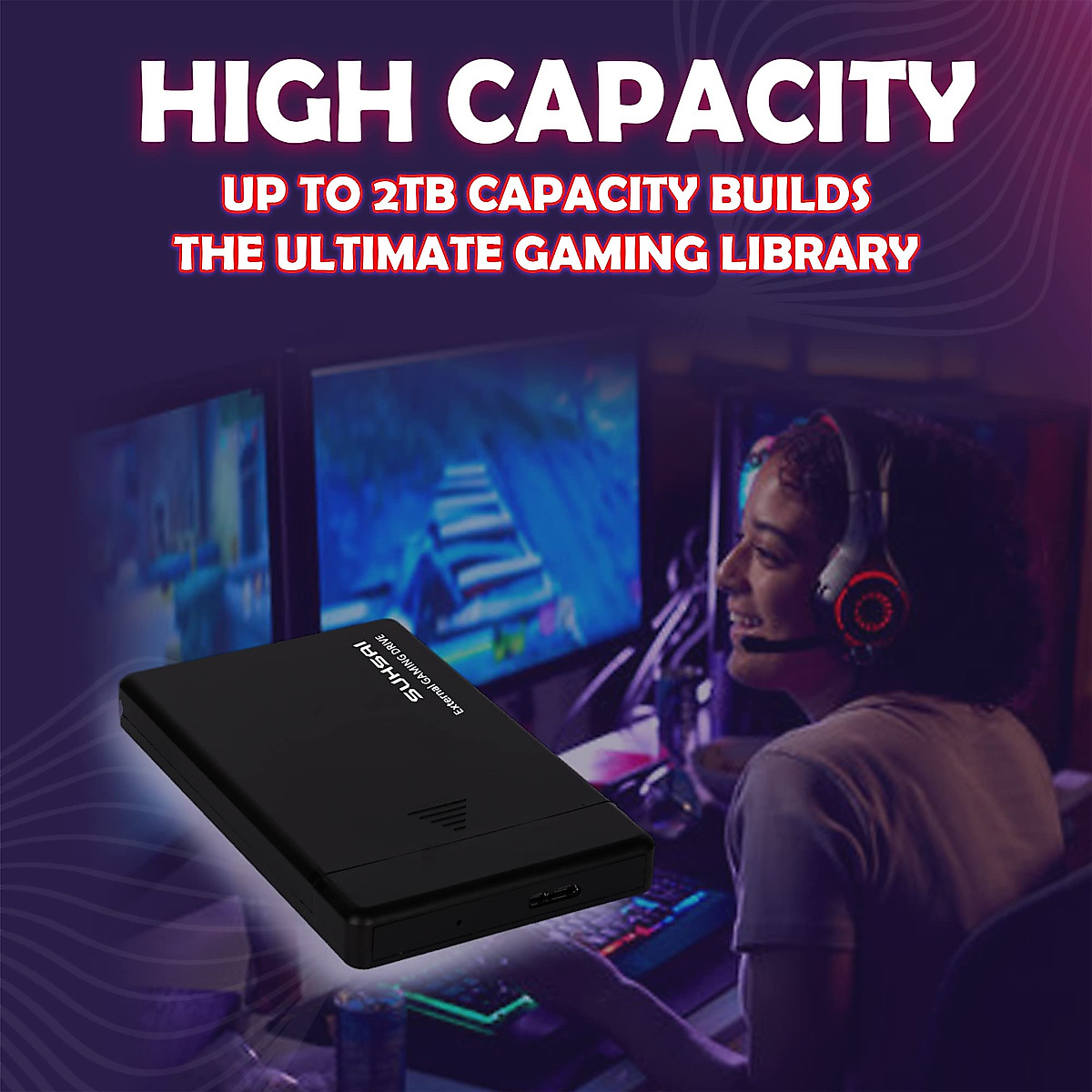 Suhsai External Hard Disk for Gaming, USB 3.0 Portable HDD Storage & Backup Drive for Laptop, Desktop, Playstation Xbox Game - Suitable with Windows, Mac, Game Console, PS4, PS5 (320GB - Black)