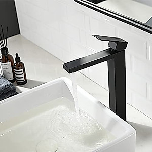 Friho Single Handle Matte Black Tall Bathroom Vessel Sink Faucet, Modern Bathroom Vanity Faucets Vessel Basin Mixer Tap Bathroom Sink Faucet with Drain Pop up&Water Hoses