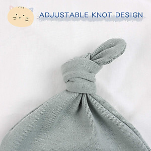 JANGANNSA Gray Green Top Knot Baby Hat Newborn Boys Girls Beanie Infant Cotton Stretchy Hats Spring Summer (Gray Green, S)
