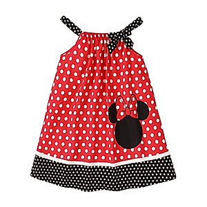 Disney Mickey and Friends Summer Dress for Girls Polka Dots Pattern Bow Slip Toddler Dress, Red, 4-5 Years