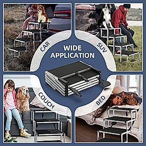 PetRuna Dog Car Ramp for Large Dogs, Portable Aluminum Foldable Pet Ladder with Non-Slip Surface, Lightweight Stairs Cars SUV, High Beds & Trucks, Supports up to 150 lbs, 4 Steps